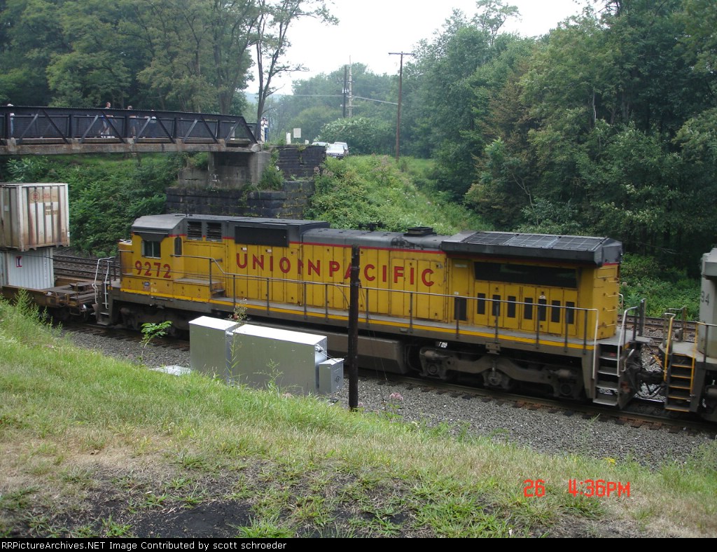 UP 9272 trails long hood forward WB w/NS 20R